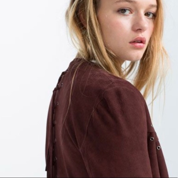 Zara | Jackets & Coats | Nwt Zara Cut Work Suede Leather Jacket With ...